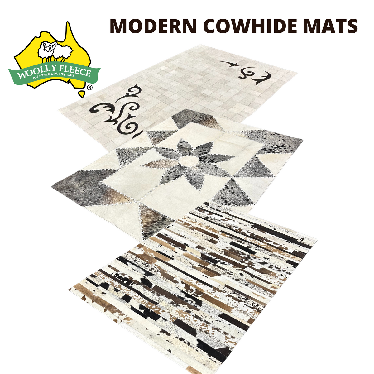 DESIGNER COW HIDE MATS - RECTANGLE SHAPE – Woolly Fleece Australia
